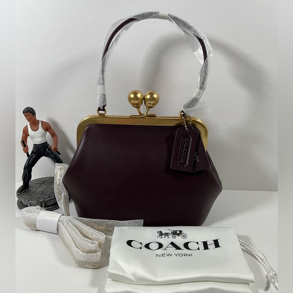 Coach | Bags | Coach Kisslock Frame Bag 6 In Brass Black Currant ...